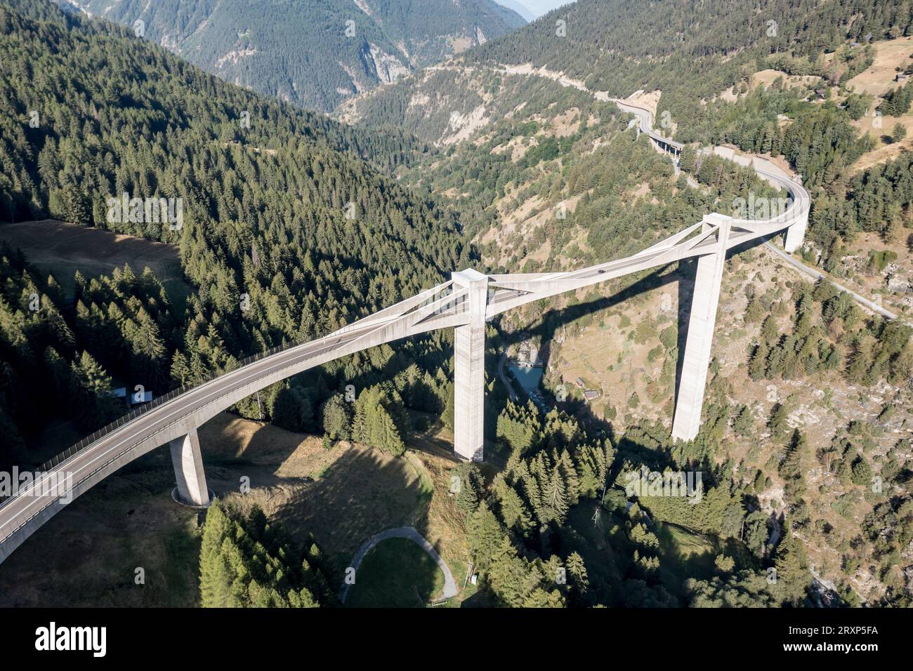 Aerial view of bridge Ganterbruecke, Ganter bridge, road to Simplon ...