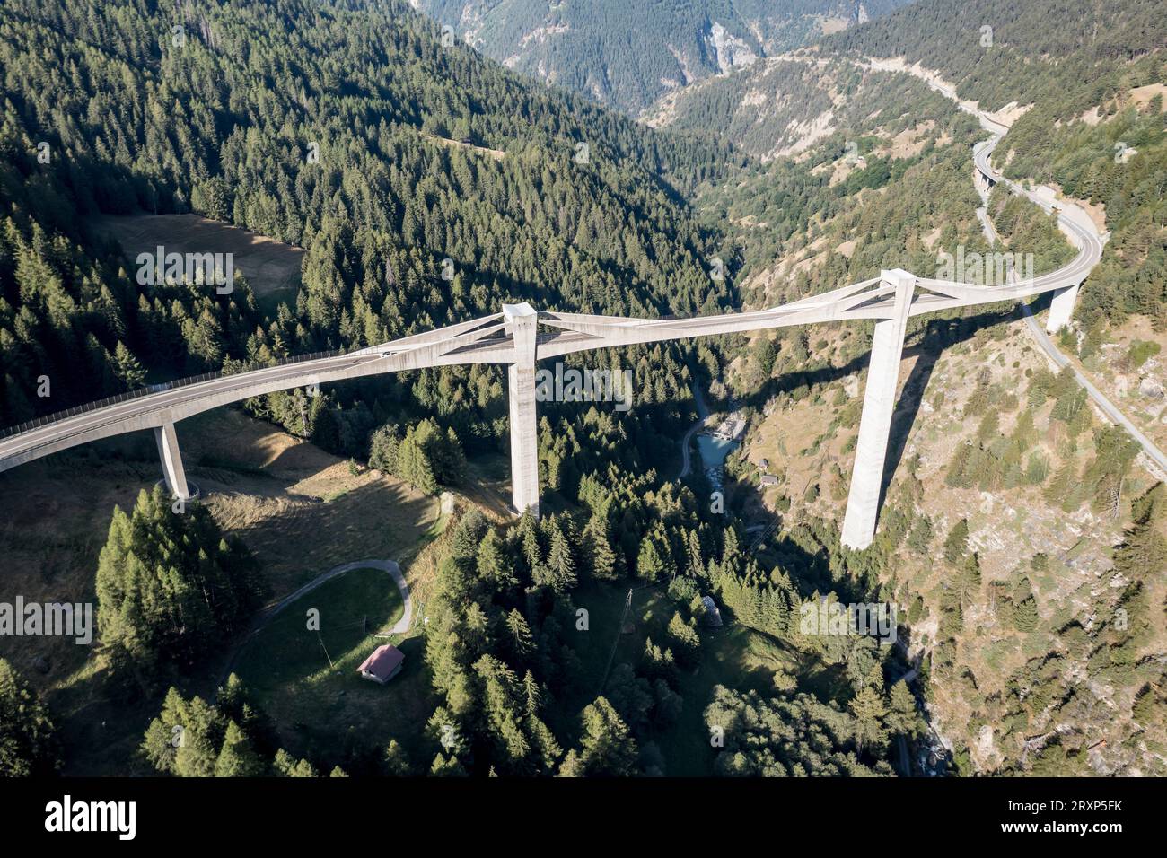 Aerial view of bridge Ganterbruecke, Ganter bridge, road to Simplon ...