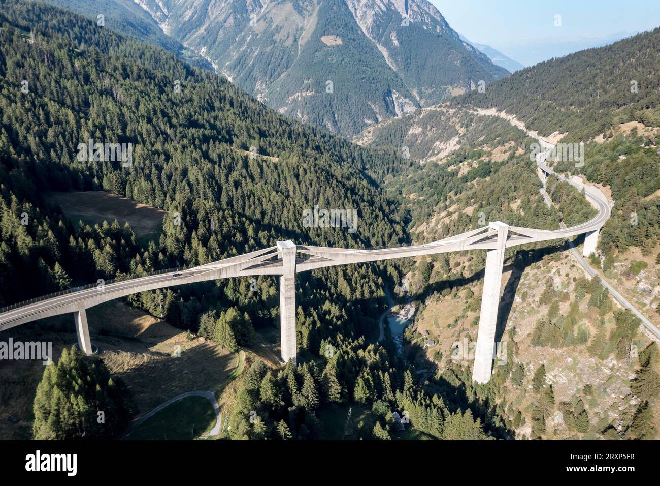 Aerial view of bridge Ganterbruecke, Ganter bridge, road to Simplon ...