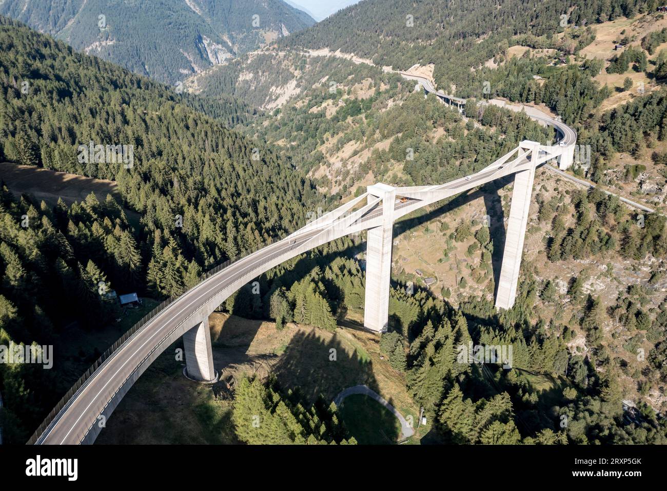 Aerial view of bridge Ganterbruecke, Ganter bridge, road to Simplon ...