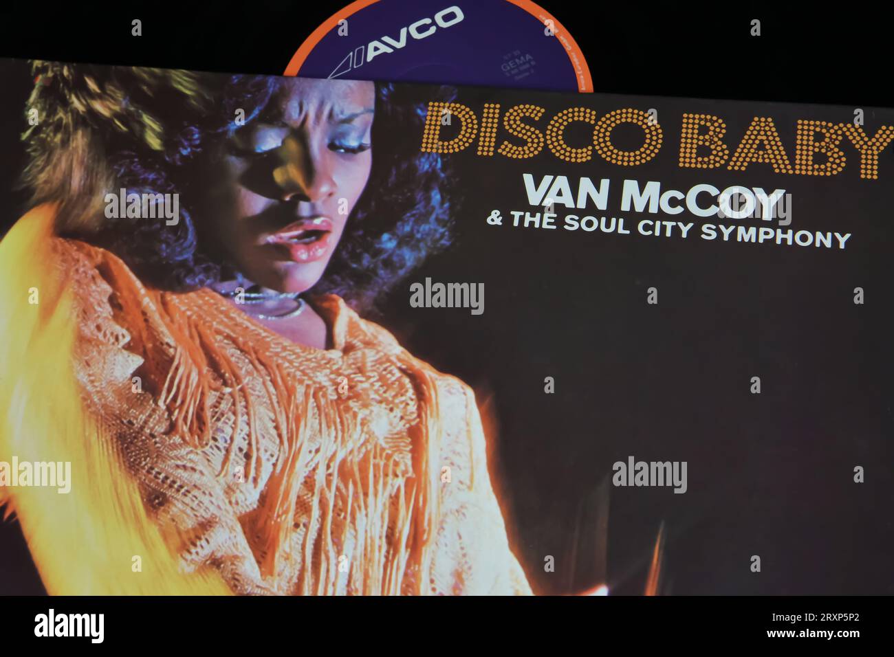 Viersen, Germany - June 9. 2023: Closeup of 70s music vinyl record ...