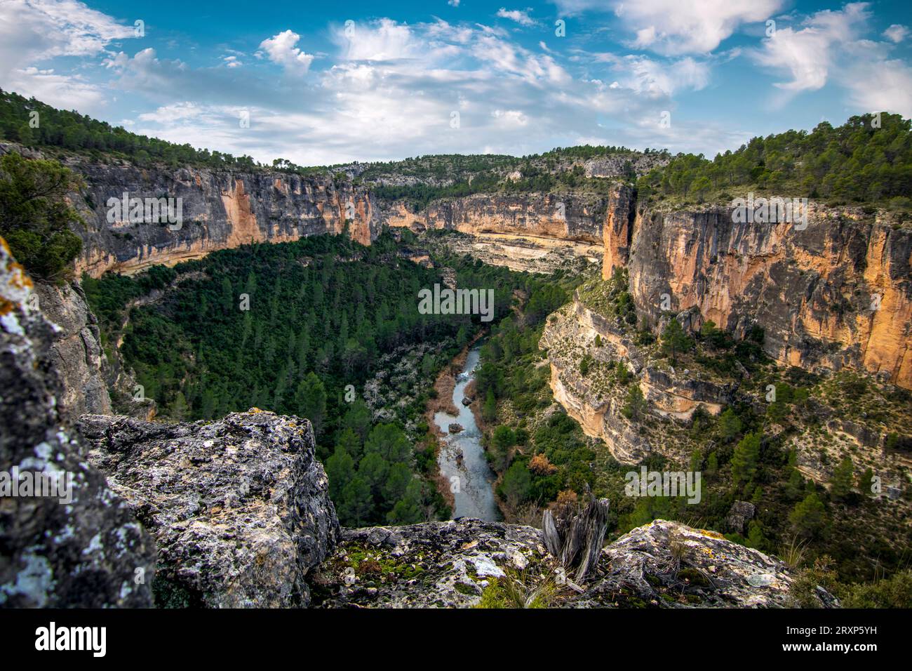 Landscape of the Hoces del Ro Cabriel in Cuenca, Spain with the river ...