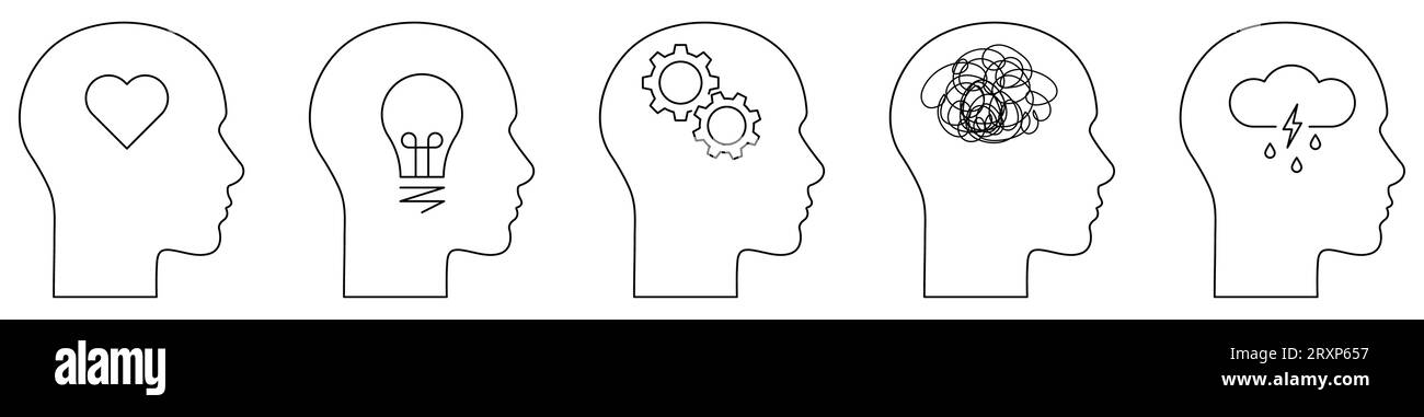Mental health line icons. Human head, psychological help, psychiatry ...