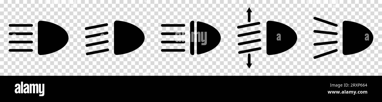 Set of headlight signal icons. Car dashboard panel indicators. Vector ...