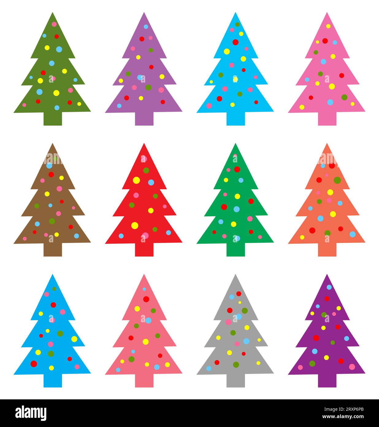 Colorful christmas trees illustration Stock Photo - Alamy