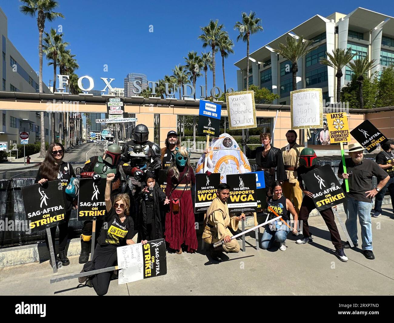 Picketers participate in a "Star Wars" themed picket line outside Fox ...