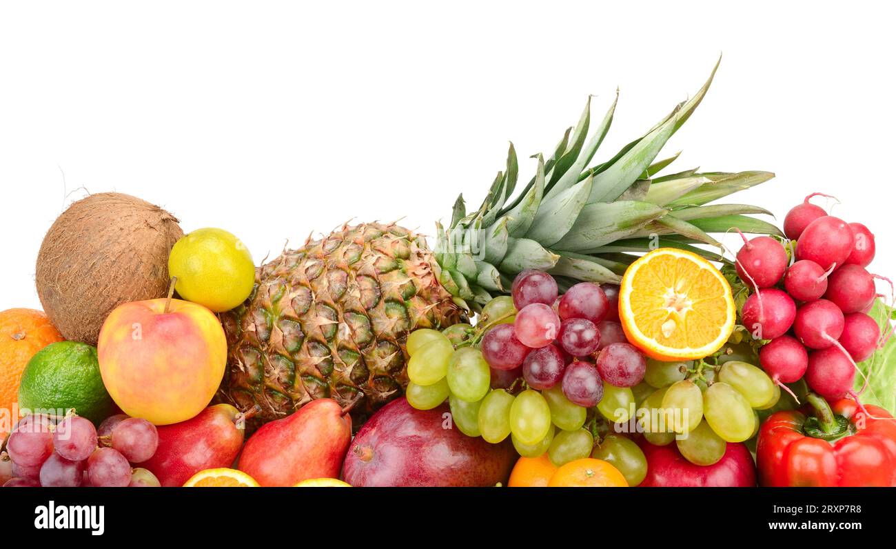 collection fruits and vegetables isolated on a white background Stock ...