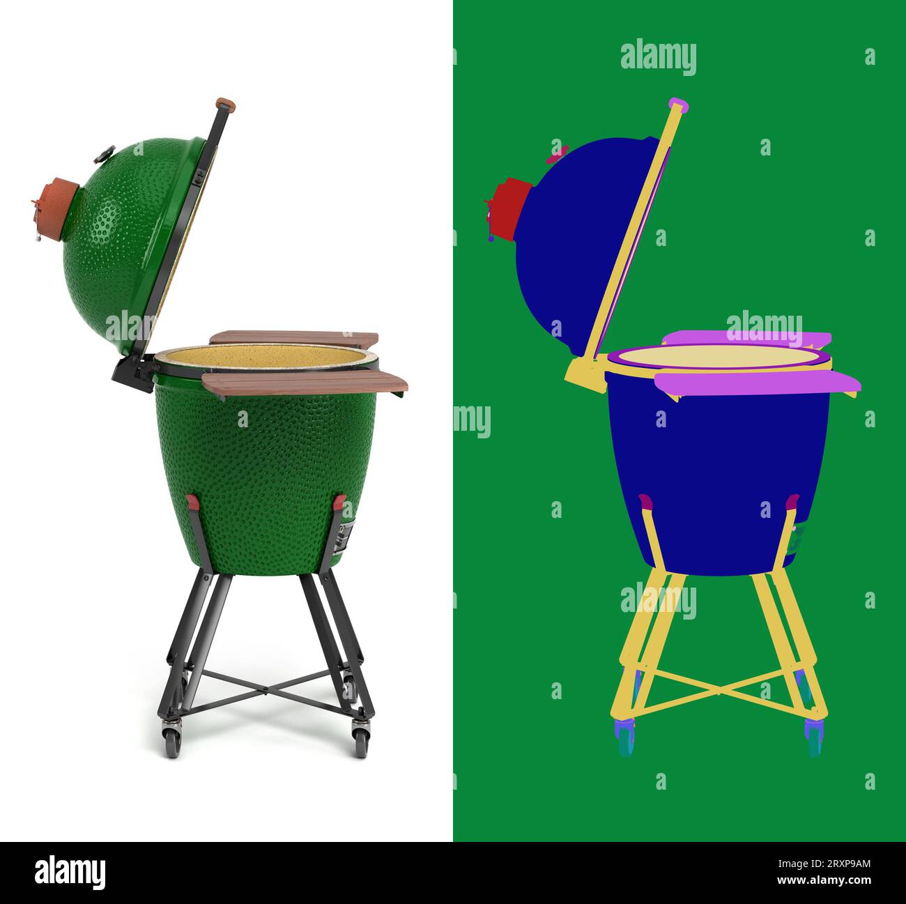 Barbecue green color with lid BBQ grill for outdoor prepare meat food ...