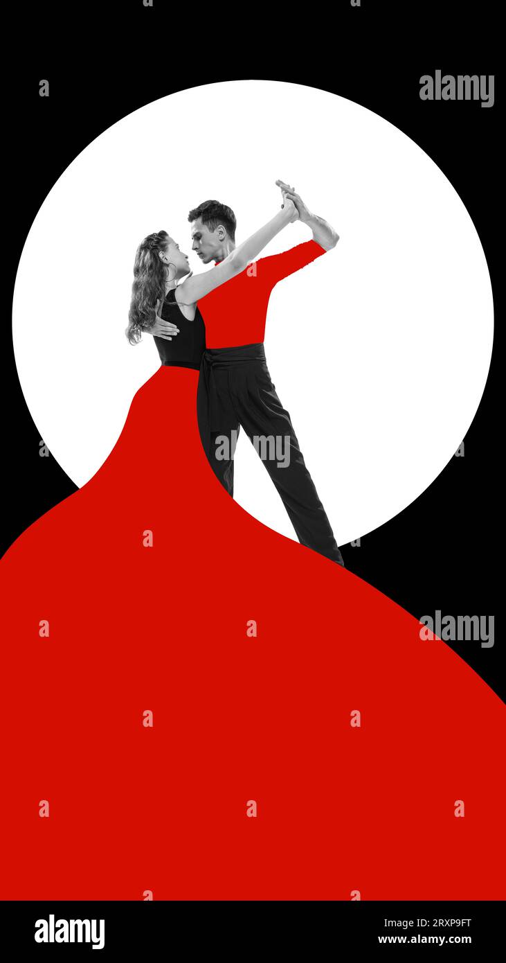 Love and passion. Elegant young woman and handsome man dancing romantic ...