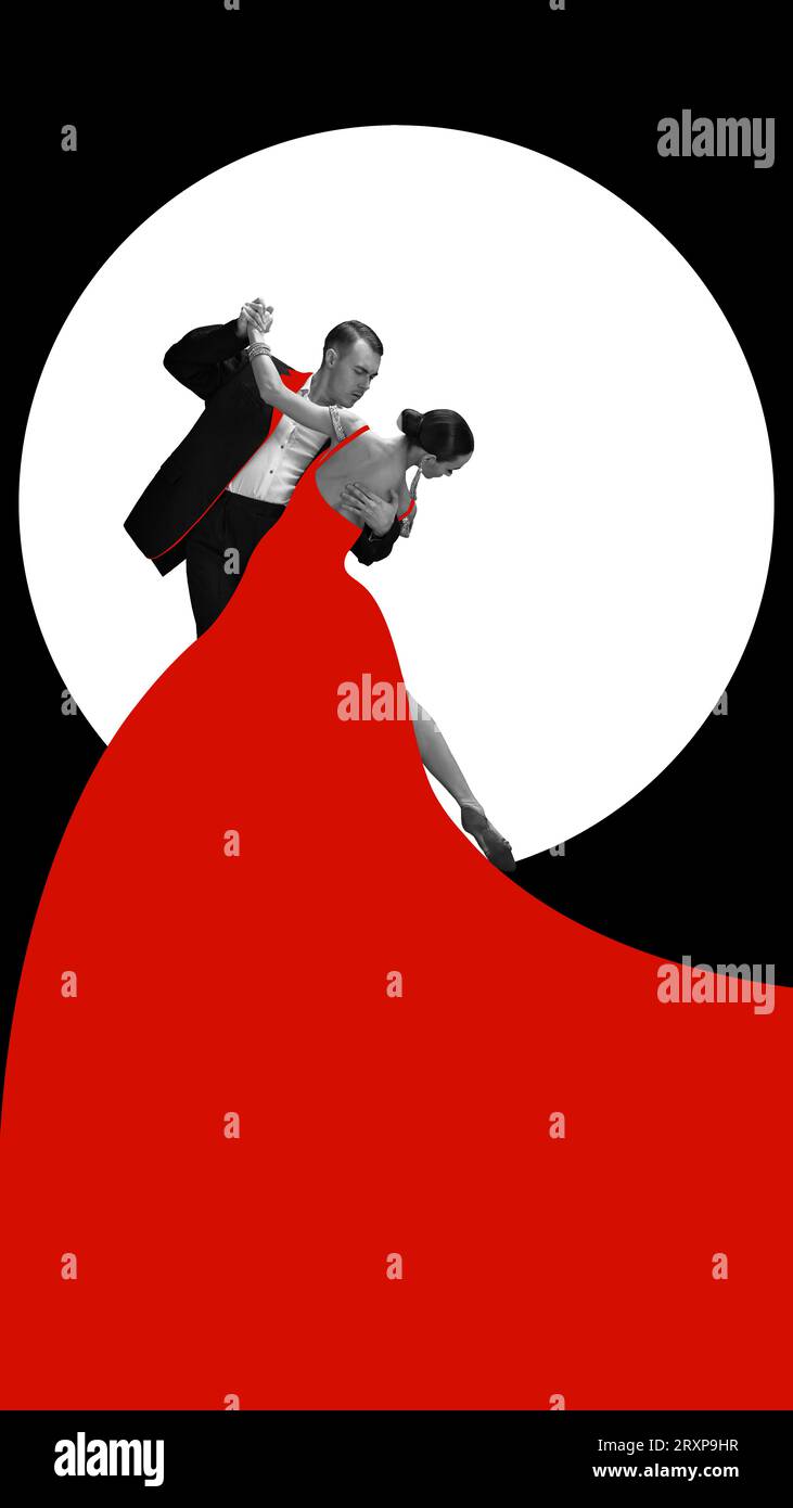 Love and passion. Elegant young woman and handsome man dancing romantic ...