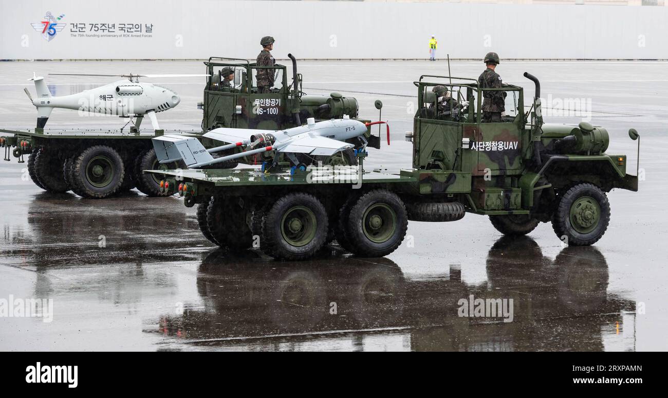 South Korea's unmanned aerial vehicles displayed during a ceremony ...