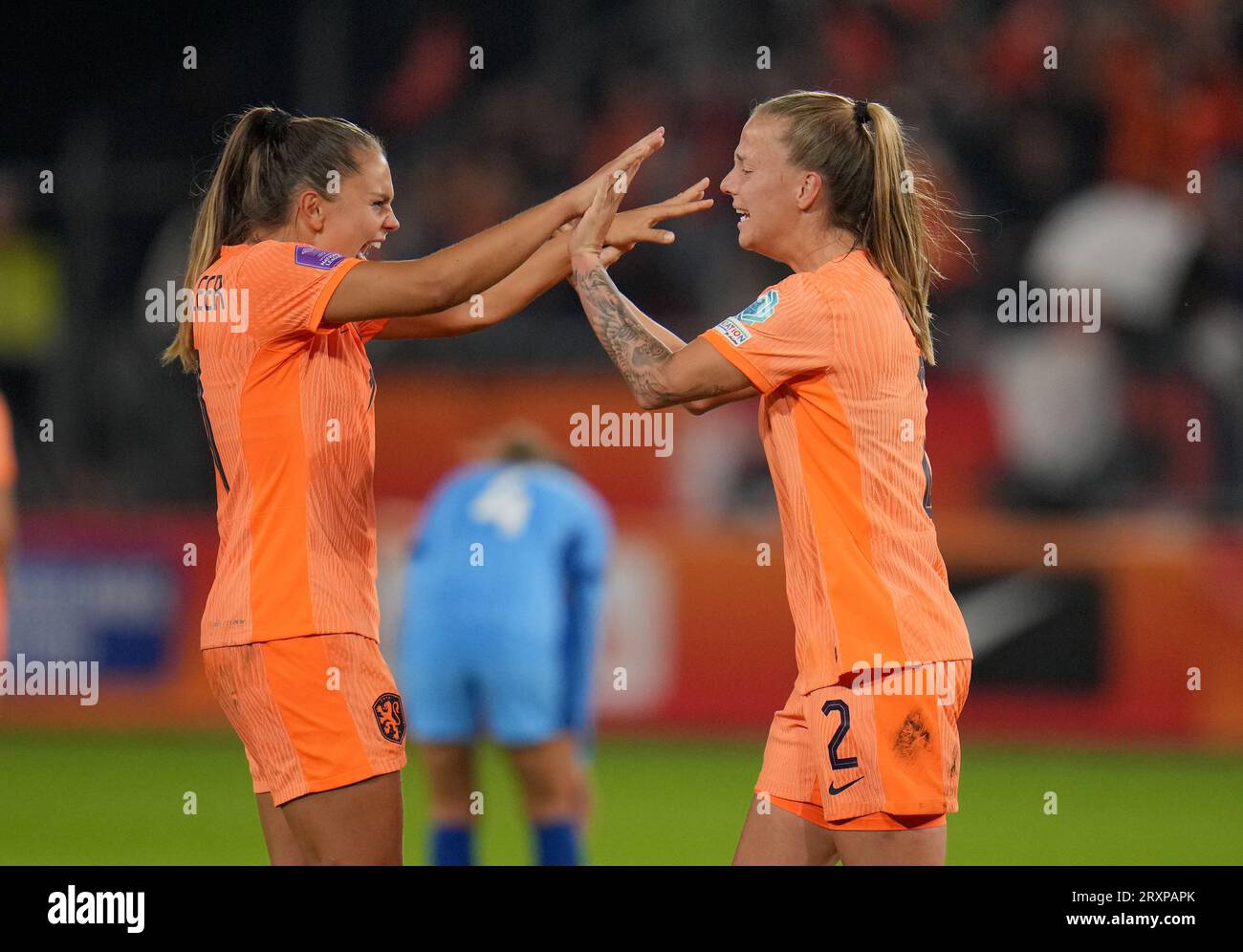 Netherlands' Lieke Martens and Lynn Wilms celebrate after the UEFA ...