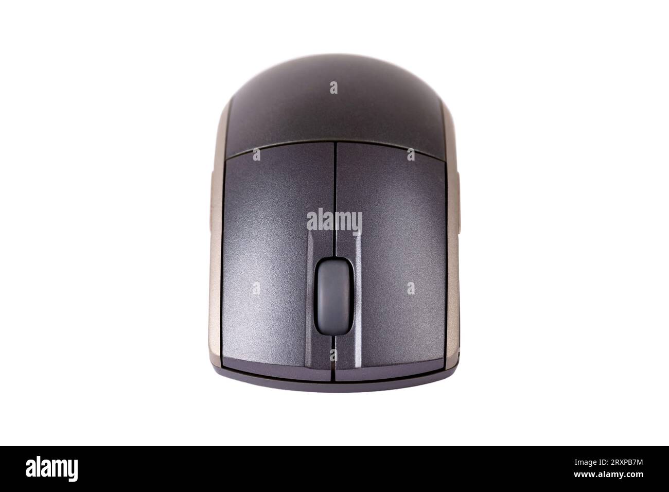 Simple generic grey modern wireless PC mouse front view, object closeup ...
