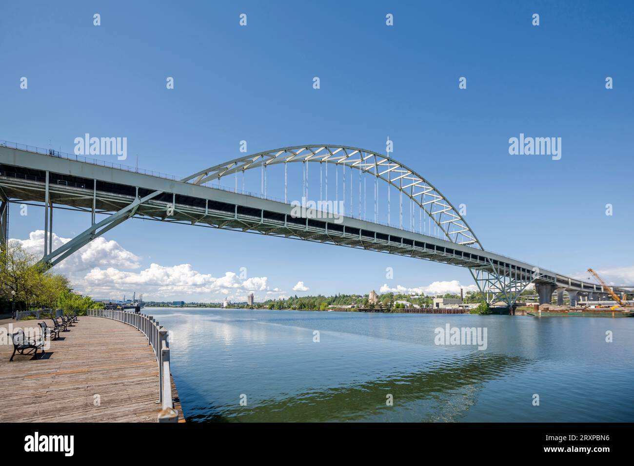 Summer Landscape with transportation double-story truss Fremont Bridge ...