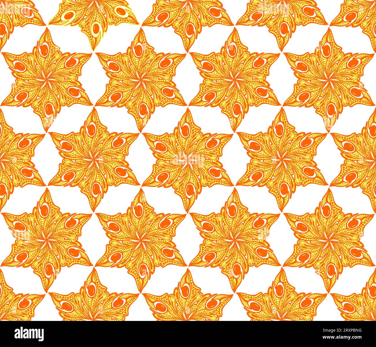 seamless symmetrical yellow floral pattern on white background, texture ...