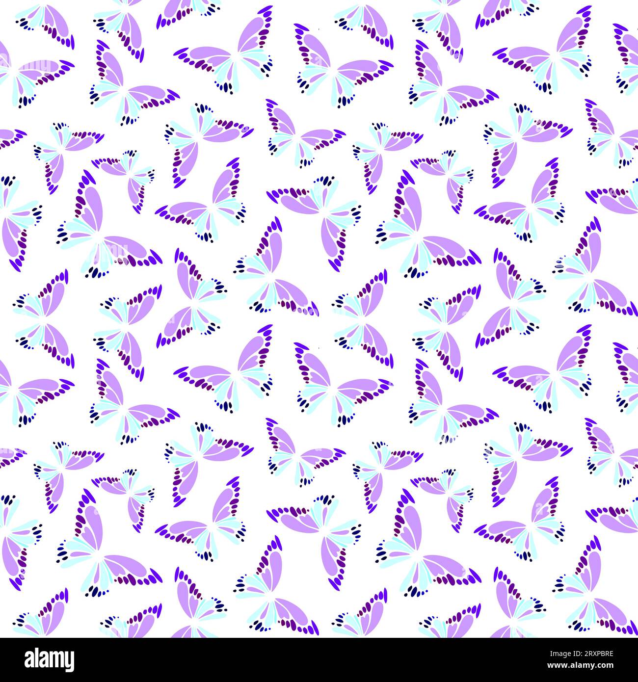 seamless pattern of blue-violet decorative butterflies on a white ...