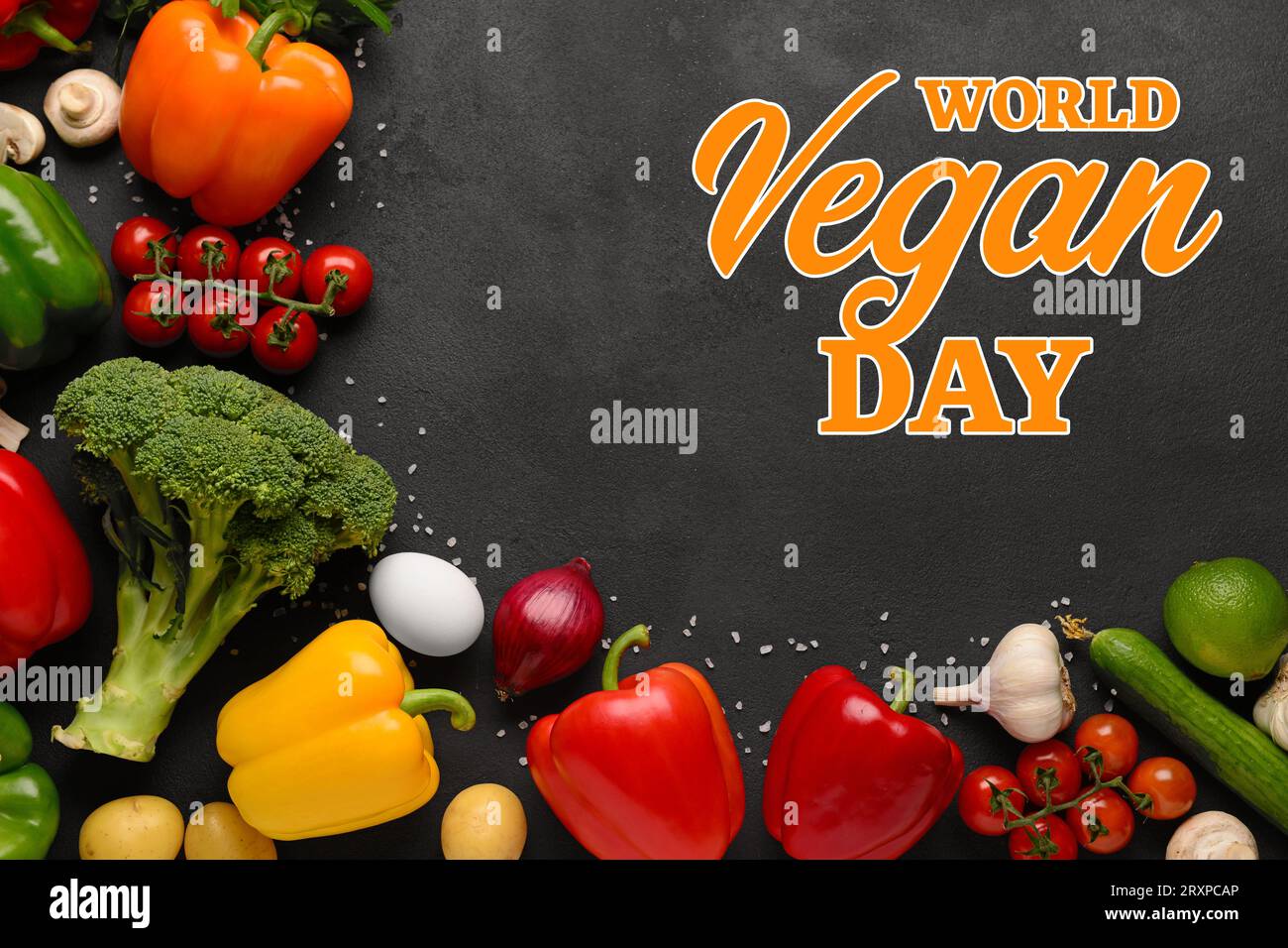 Greeting card for World Vegan Day with many vegetables Stock Photo - Alamy