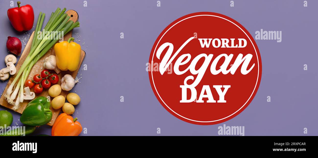 Greeting banner for World Vegan Day with many vegetables Stock Photo ...