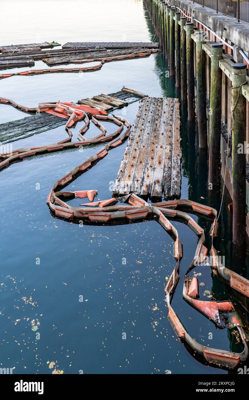 Cityscape of the floating barrier on pontoons connected to each other ...