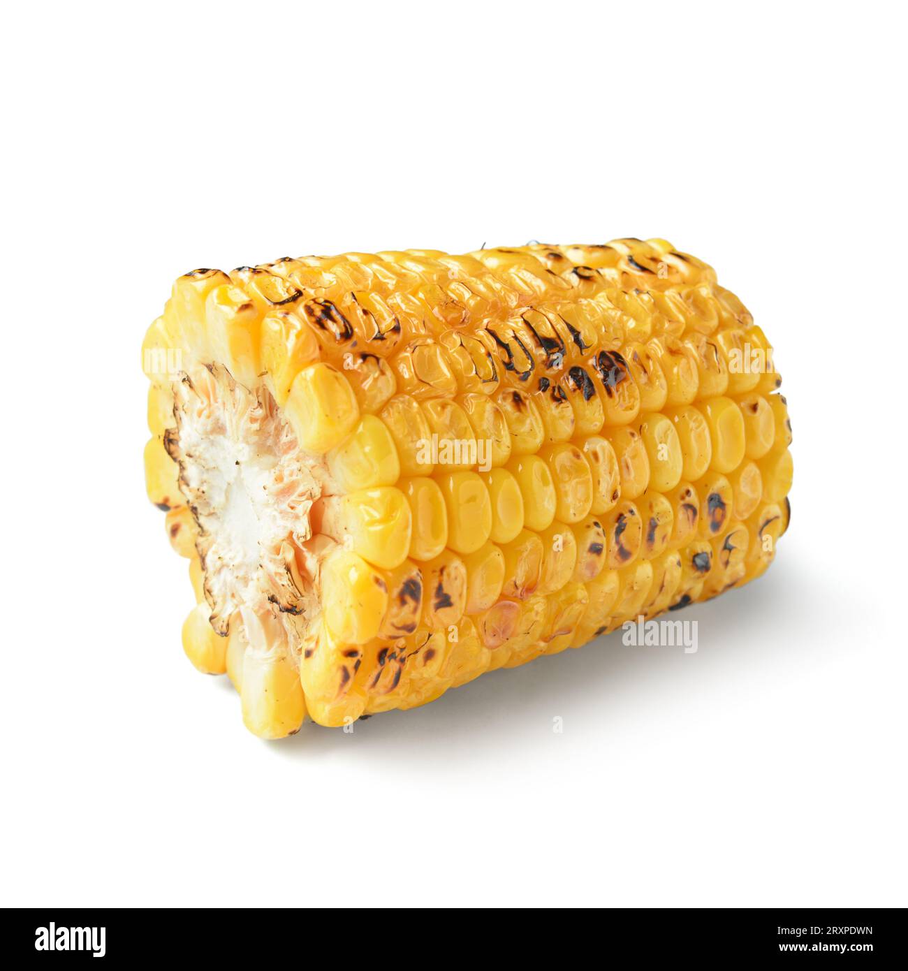 Cut tasty grilled corn cob on white background Stock Photo - Alamy