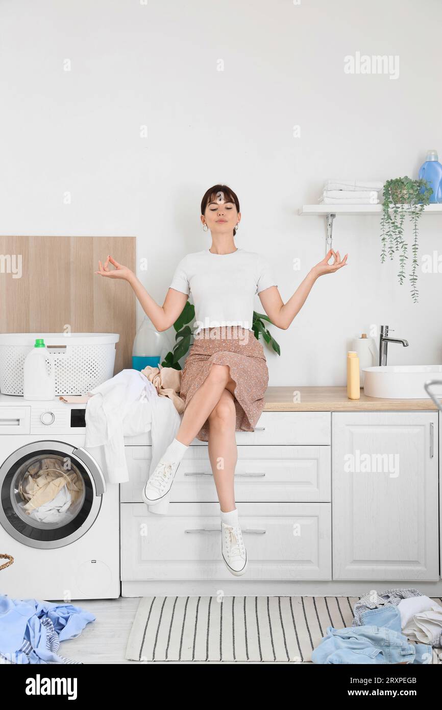 Woman tidy messy room hi-res stock photography and images - Alamy