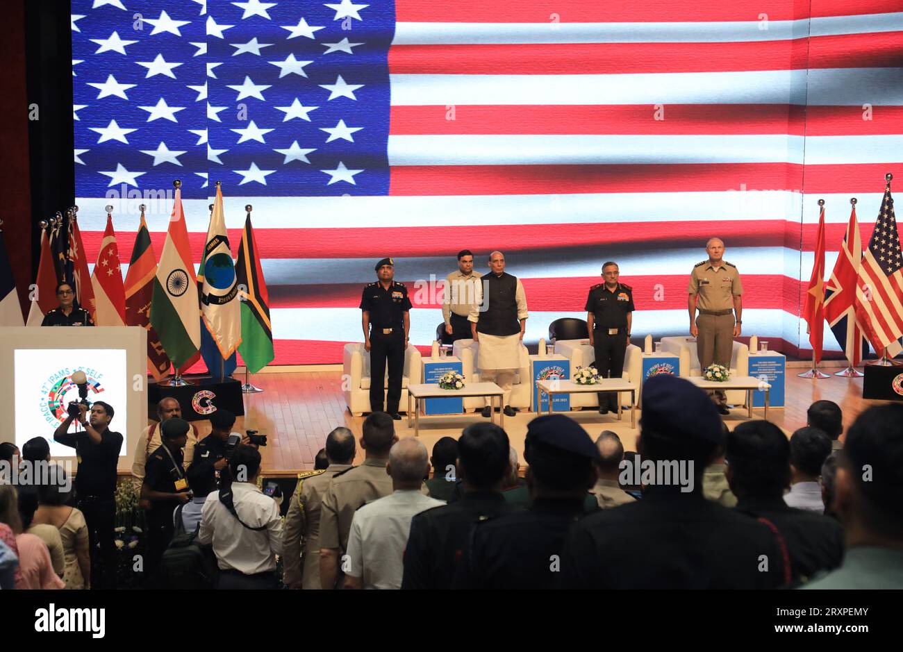 Indian Union Defence Minister Rajnath Singh (2nd Left in White) with ...