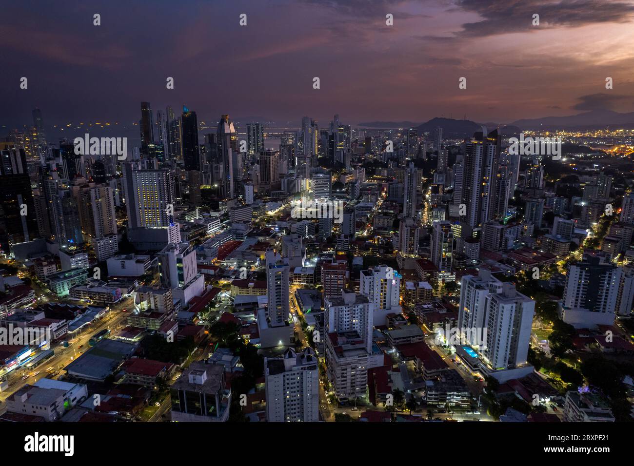 Beautiful aerial view of Panama City, its skyscraper buildings, the ...