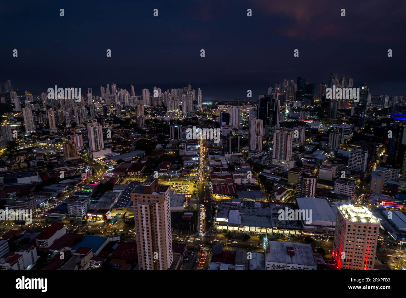 Beautiful aerial view of Panama City, its skyscraper buildings, the ...