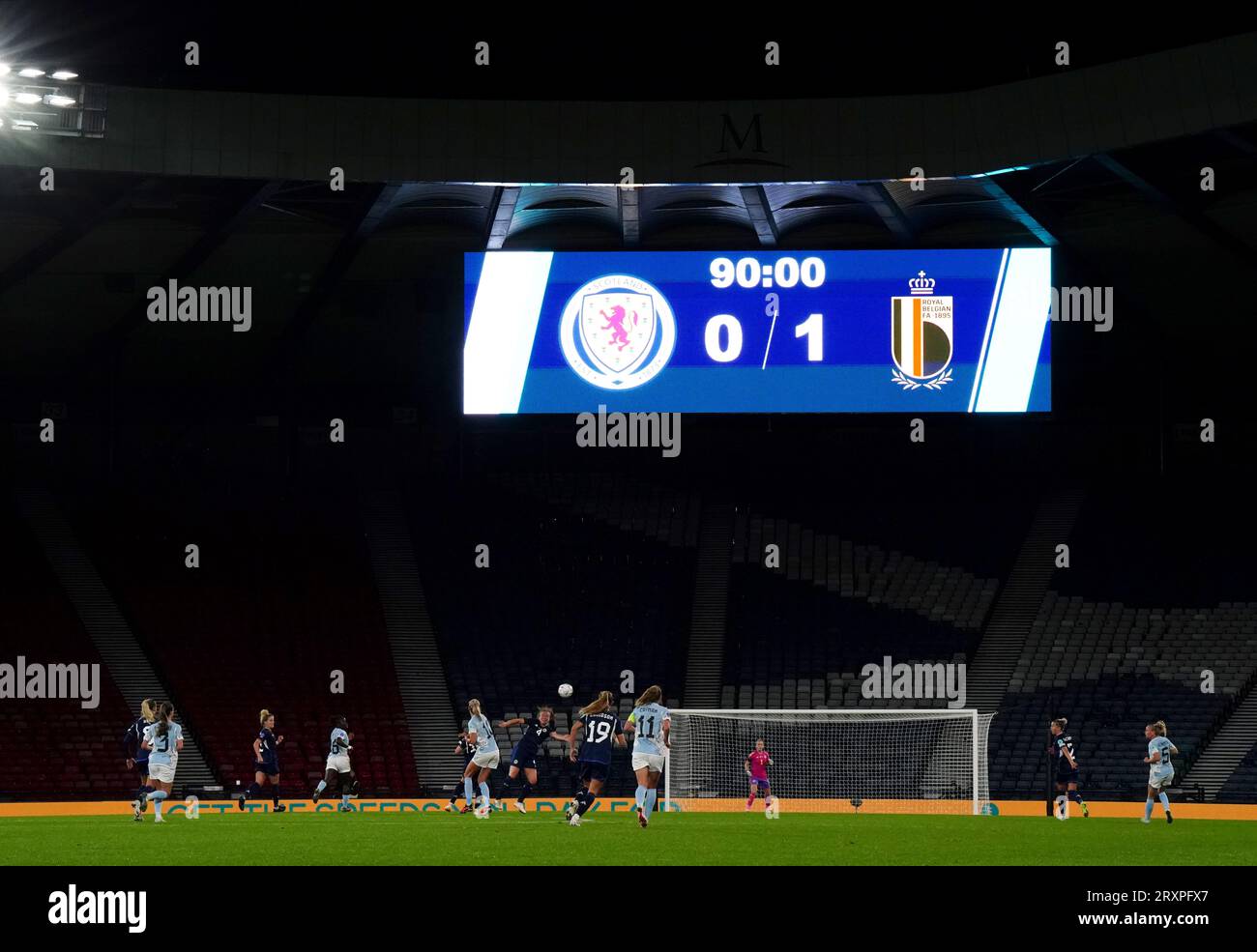 A general view of the scoreboard at 90 minutes, reading Scotland 0-1 ...