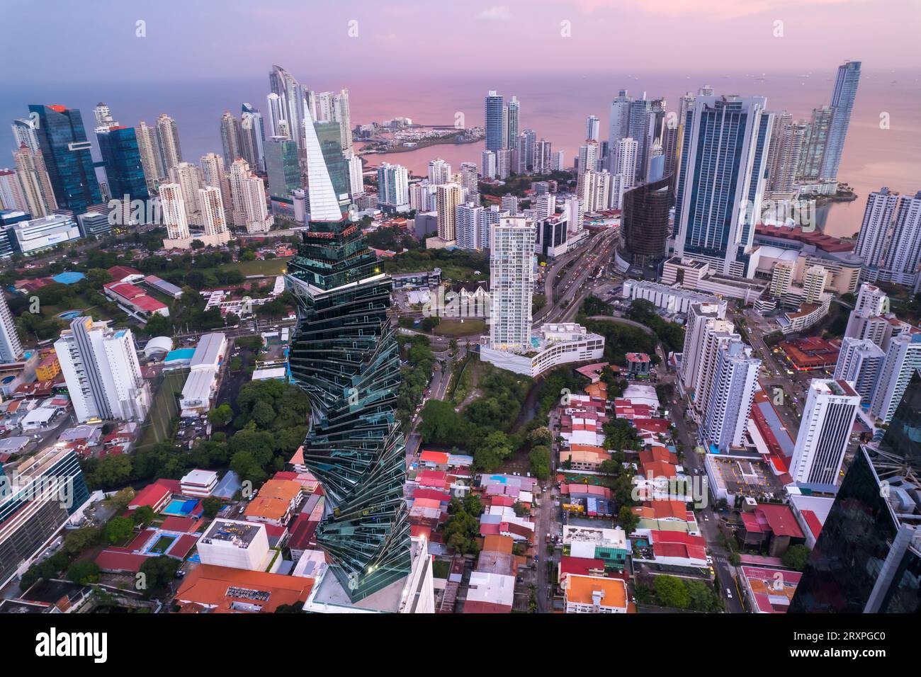 Beautiful aerial view of Panama City, its skyscraper buildings, the ...