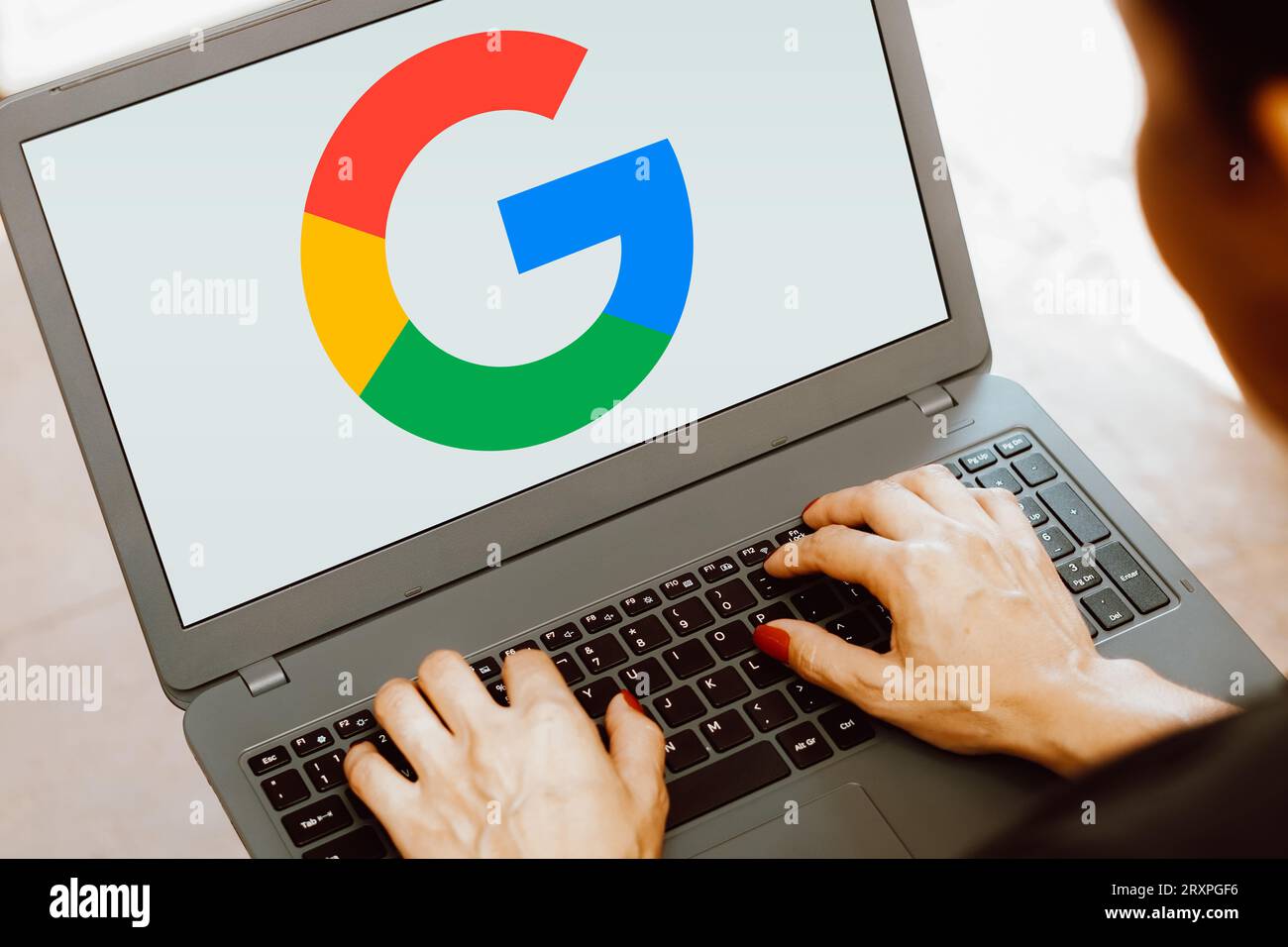 In this photo illustration, the Google logo is displayed on a laptop ...