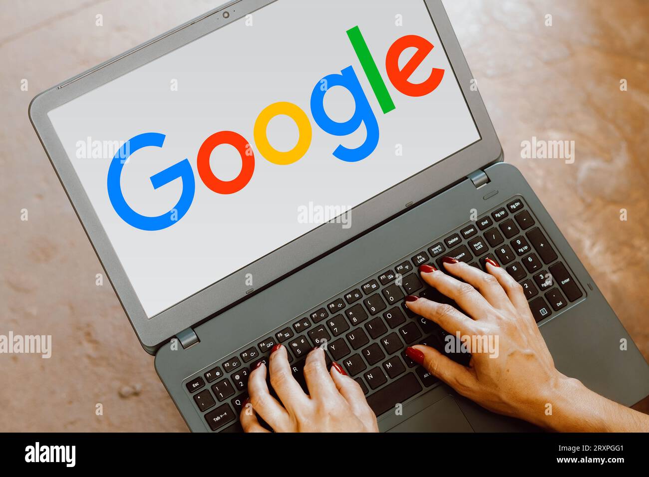 In this photo illustration, the Google logo is displayed on a laptop ...