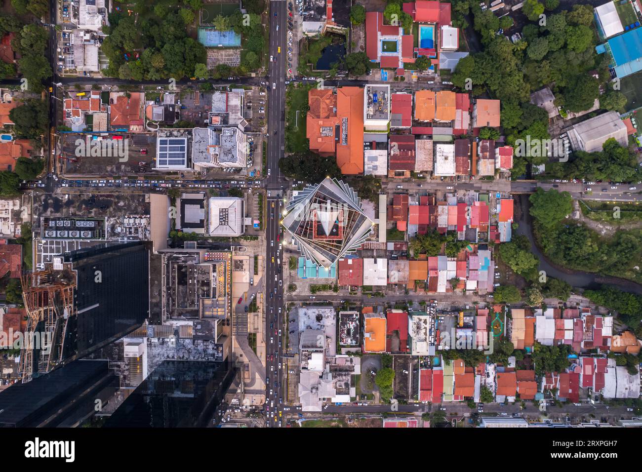 Beautiful aerial view of Panama City, its skyscraper buildings, the ...