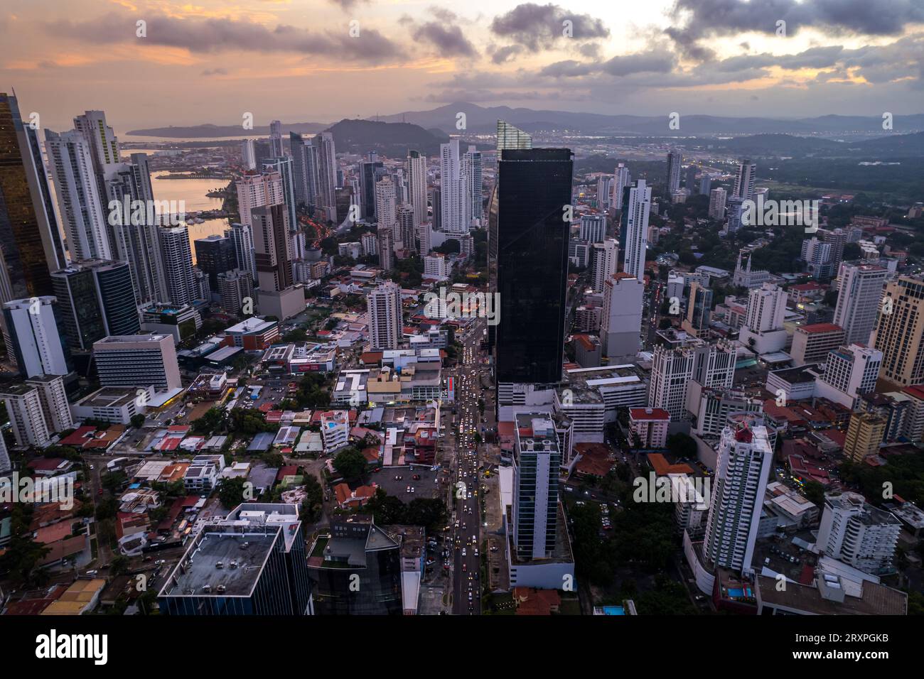 Beautiful aerial view of Panama City, its skyscraper buildings, the ...