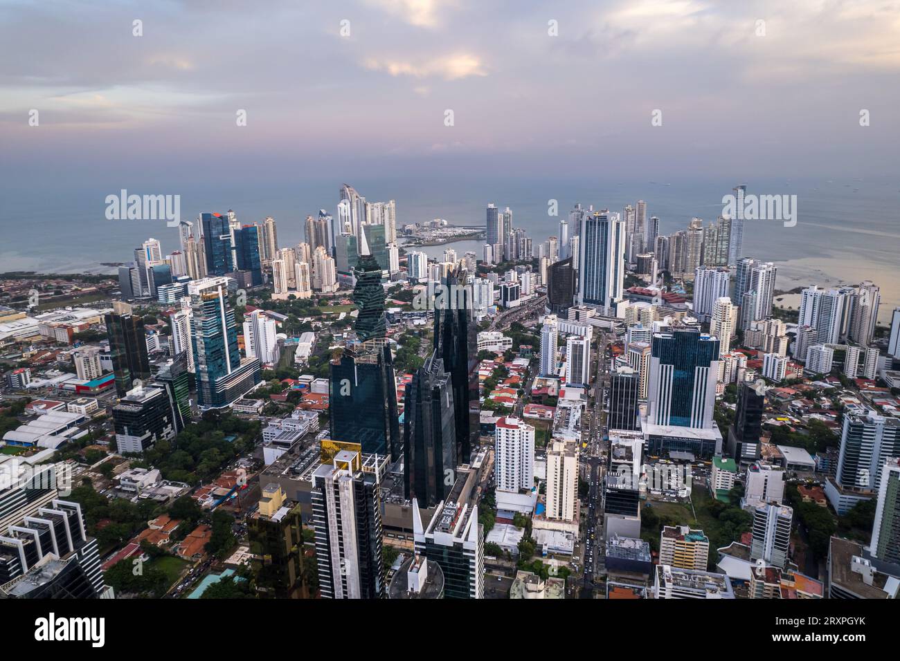 Beautiful aerial view of Panama City, its skyscraper buildings, the ...