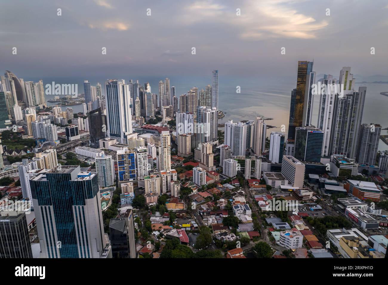 Beautiful aerial view of Panama City, its skyscraper buildings, the ...