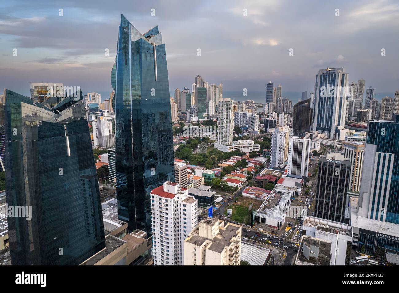 Beautiful aerial view of Panama City, its skyscraper buildings, the ...