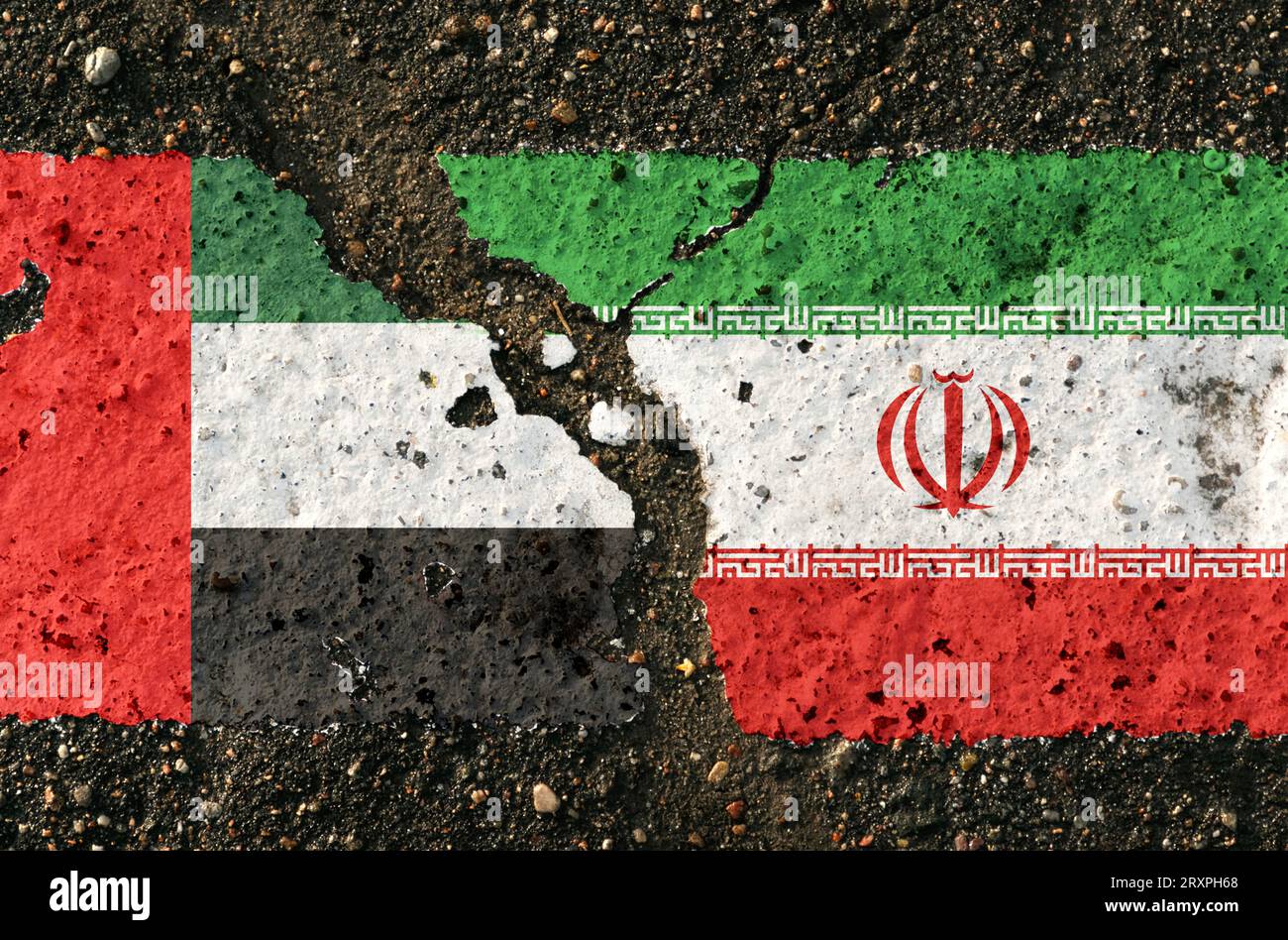 On the pavement, the images of the flags of the United Arab Emirates ...