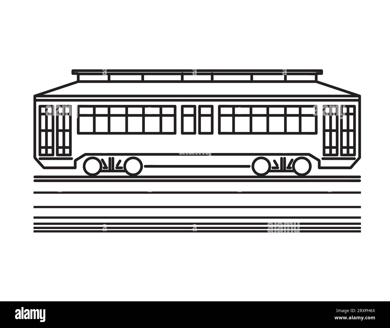 Mono line illustration of a streetcar or trolley car viewed from side ...