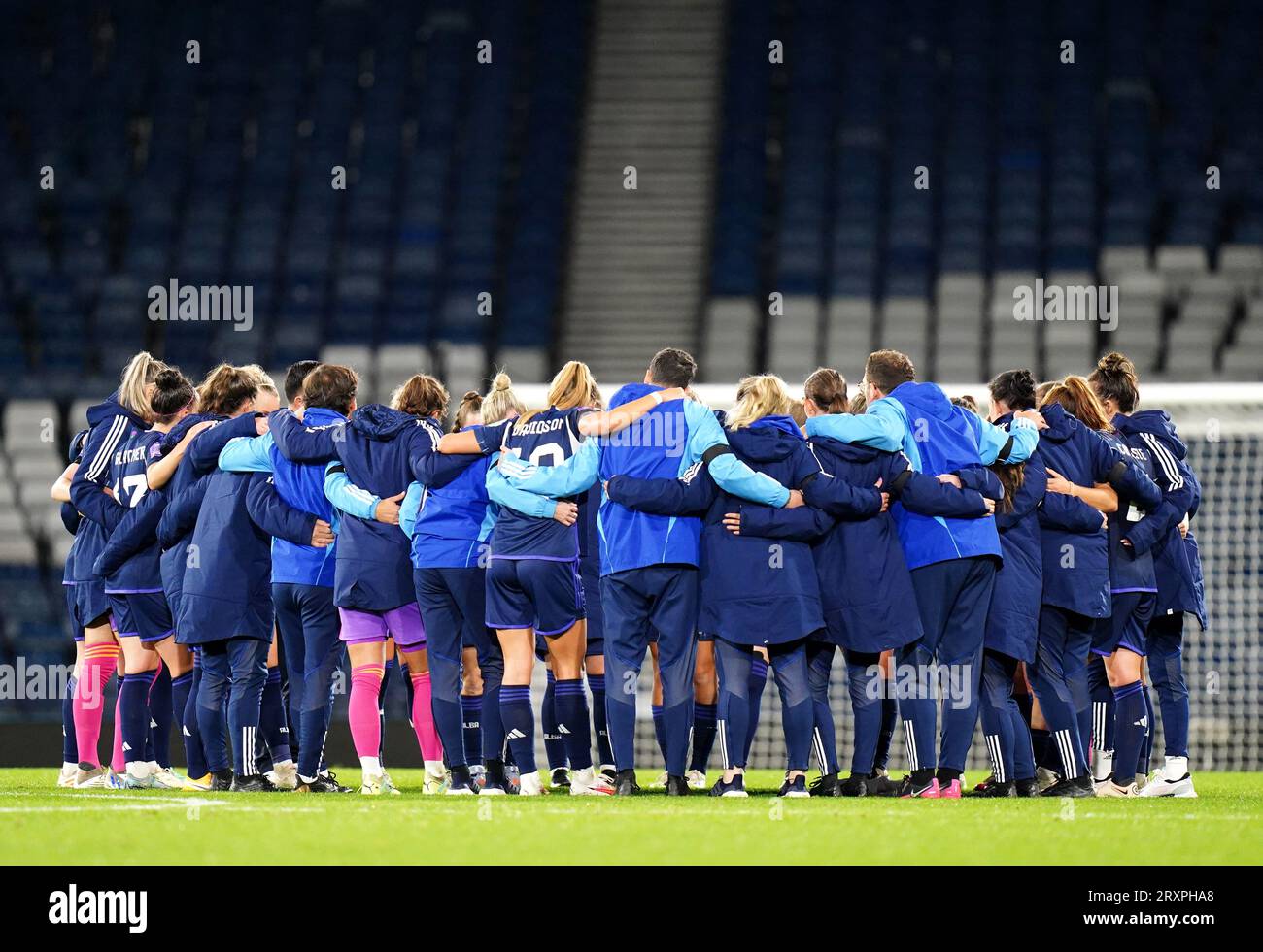 Scotland players huddle following the UEFA Women's Nations League Group ...