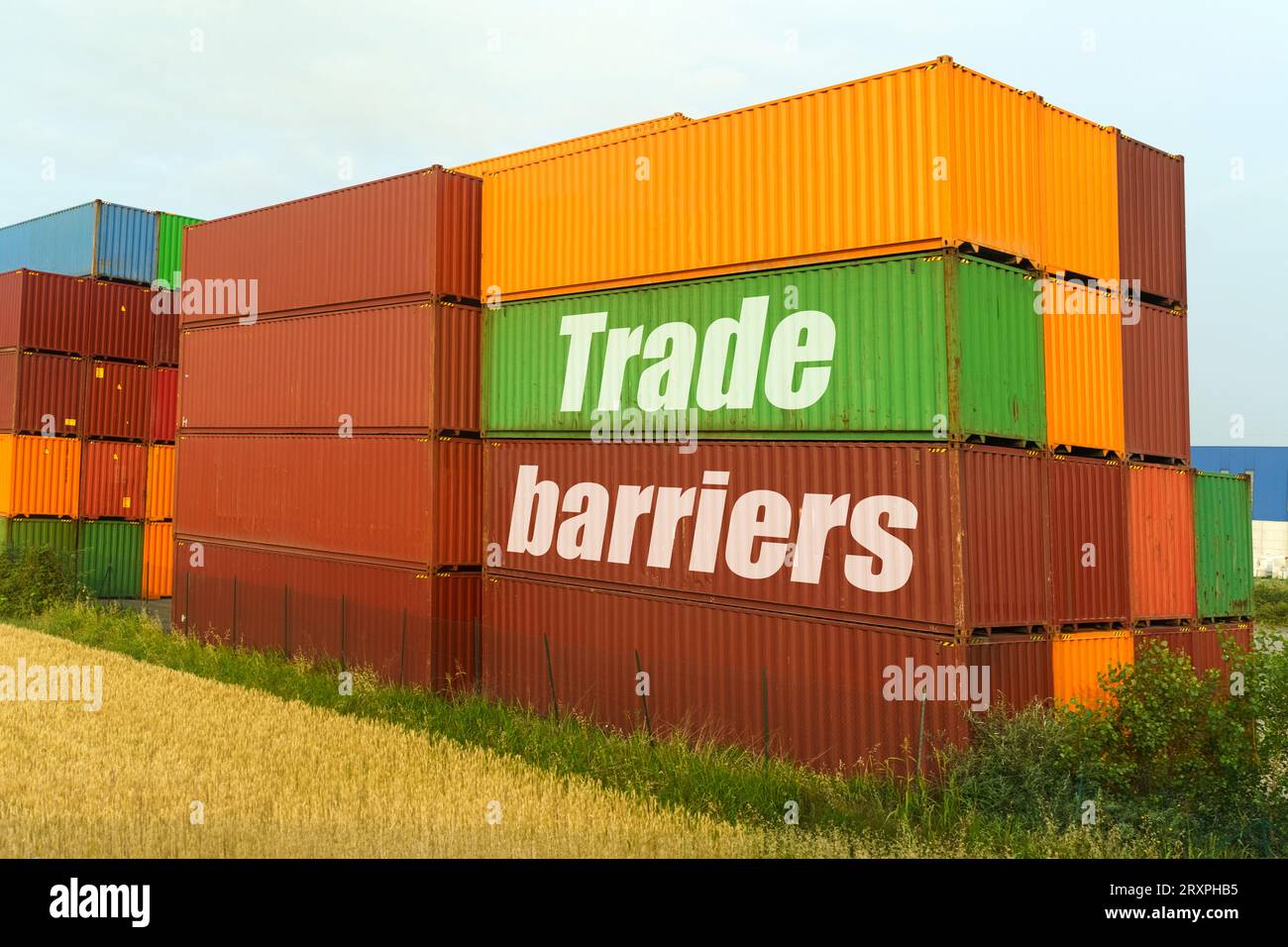 Business concept. On colored containers for the carriage of goods, the ...