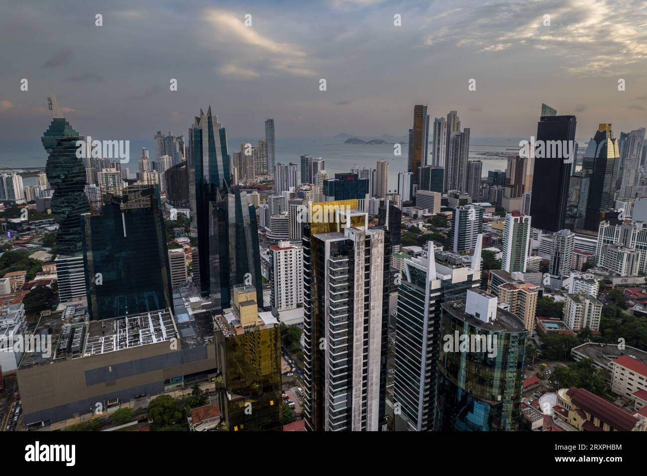Beautiful aerial view of Panama City, its skyscraper buildings, the ...