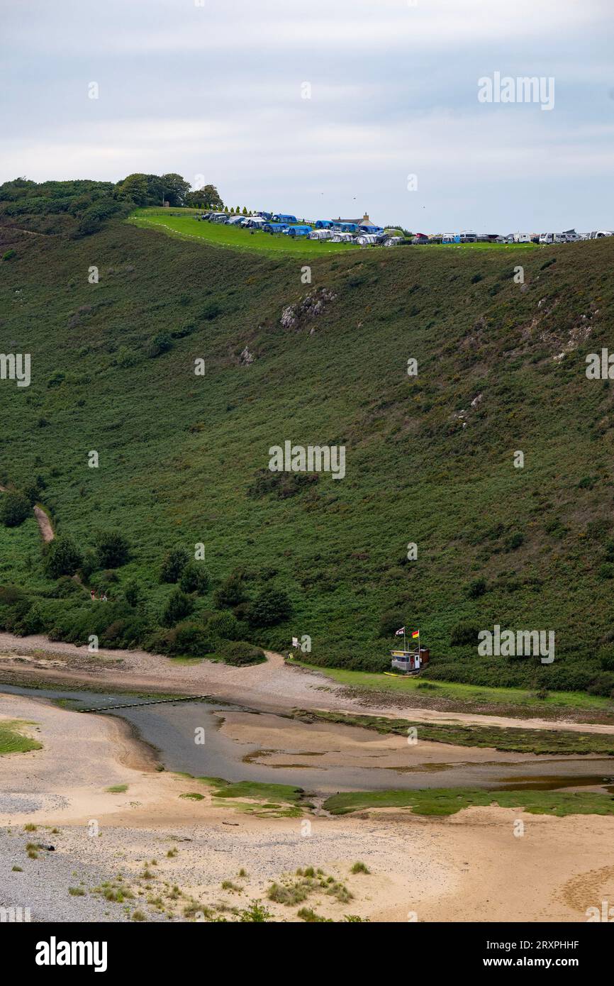 Three Cliffs Bay Holiday Park, Gower Peninsula, South Wales Stock Photo ...