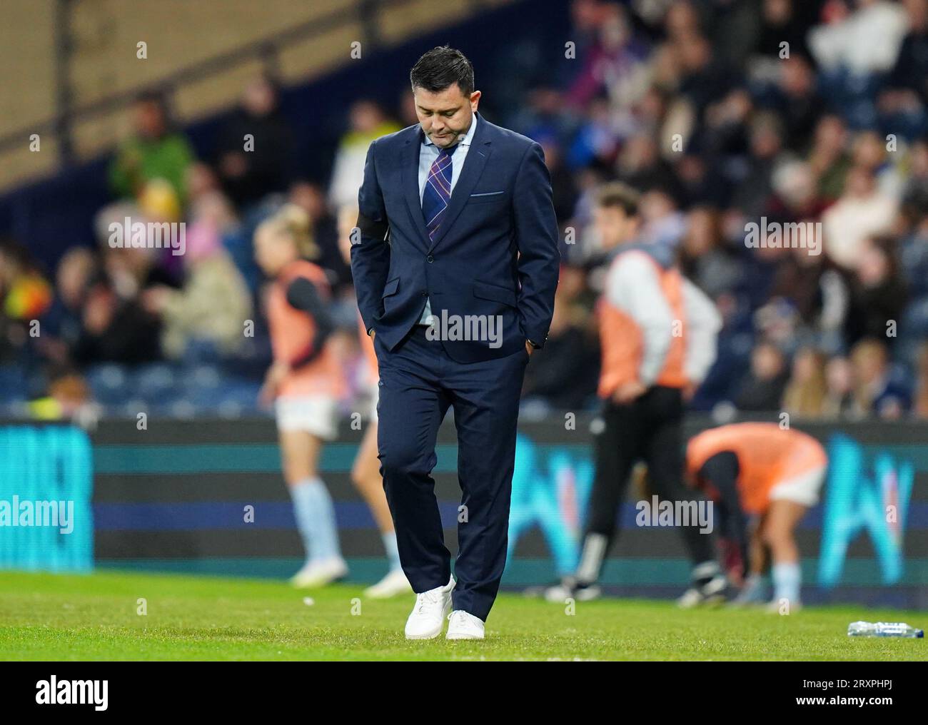 Scotland head coach Pedro Martinez Losa reacts on the touchline during ...