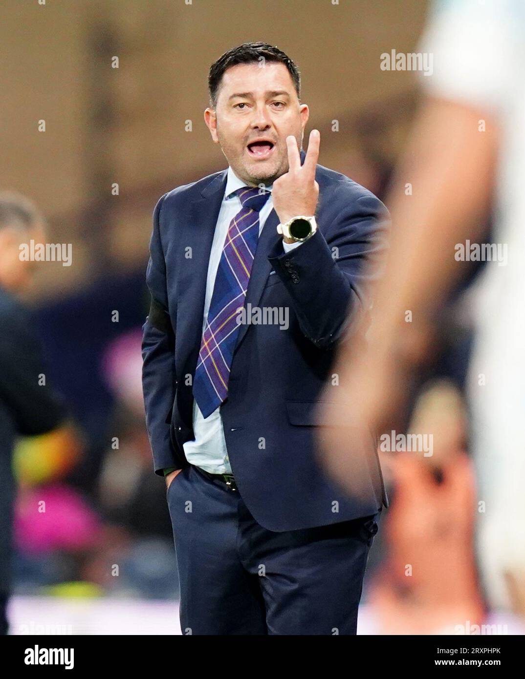 Scotland head coach Pedro Martinez Losa gestures on the touchline ...