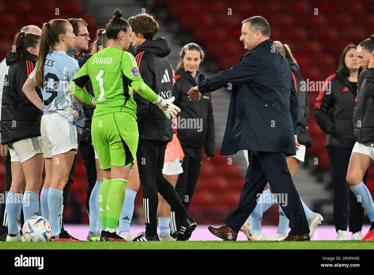 Glasgow, UK. 26th Sep, 2023. Belgium's goalkeeper Nicky Evrard and ...