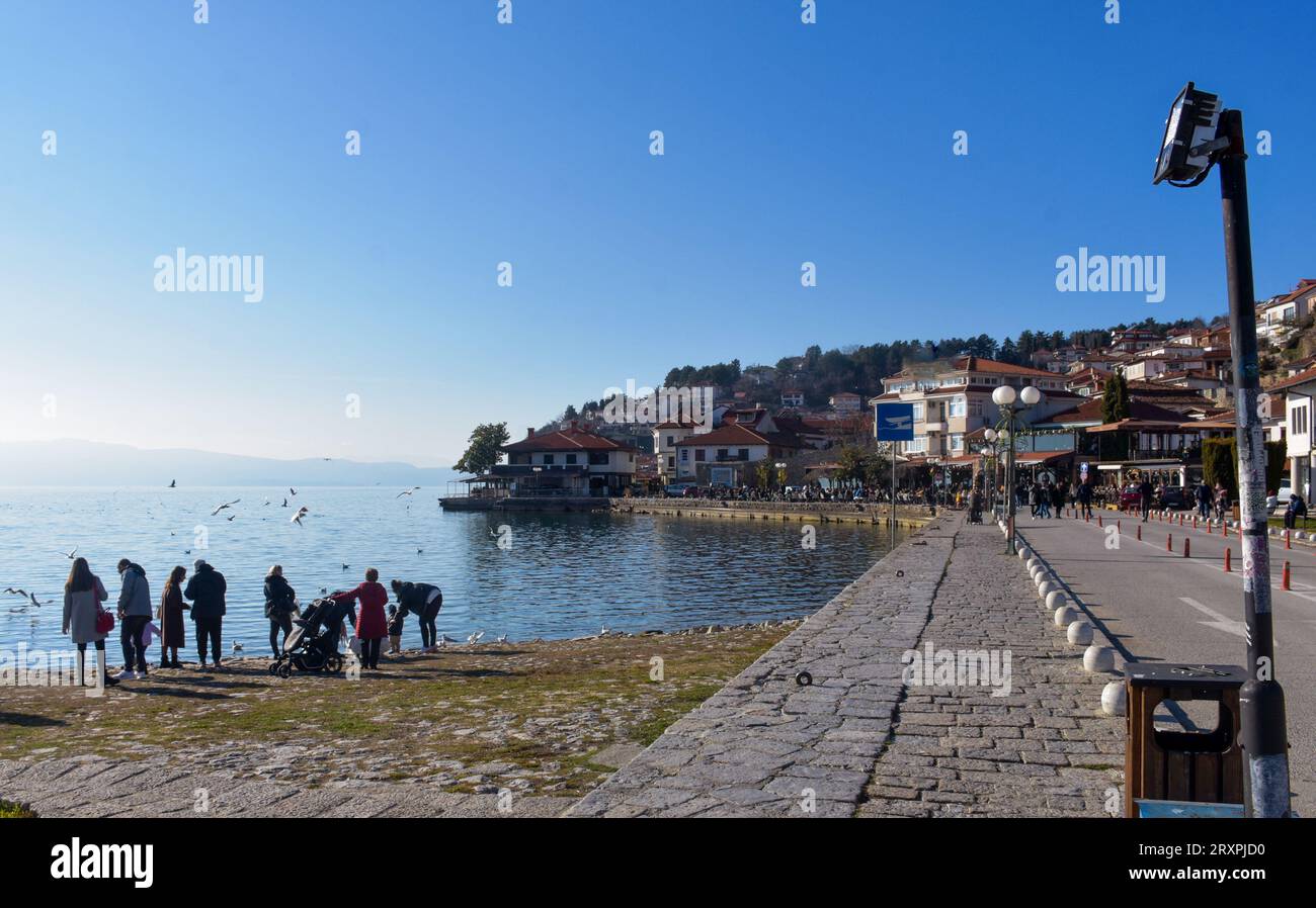 Pier and sunset, Ohrid lake, Ohrid Macedonia Stock Photo - Alamy