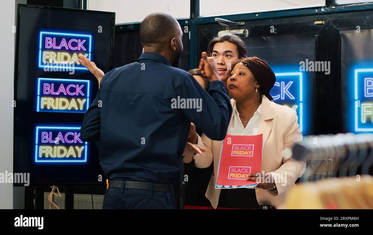 Angry clients pushing security guard, forcing to break red tape and buy ...