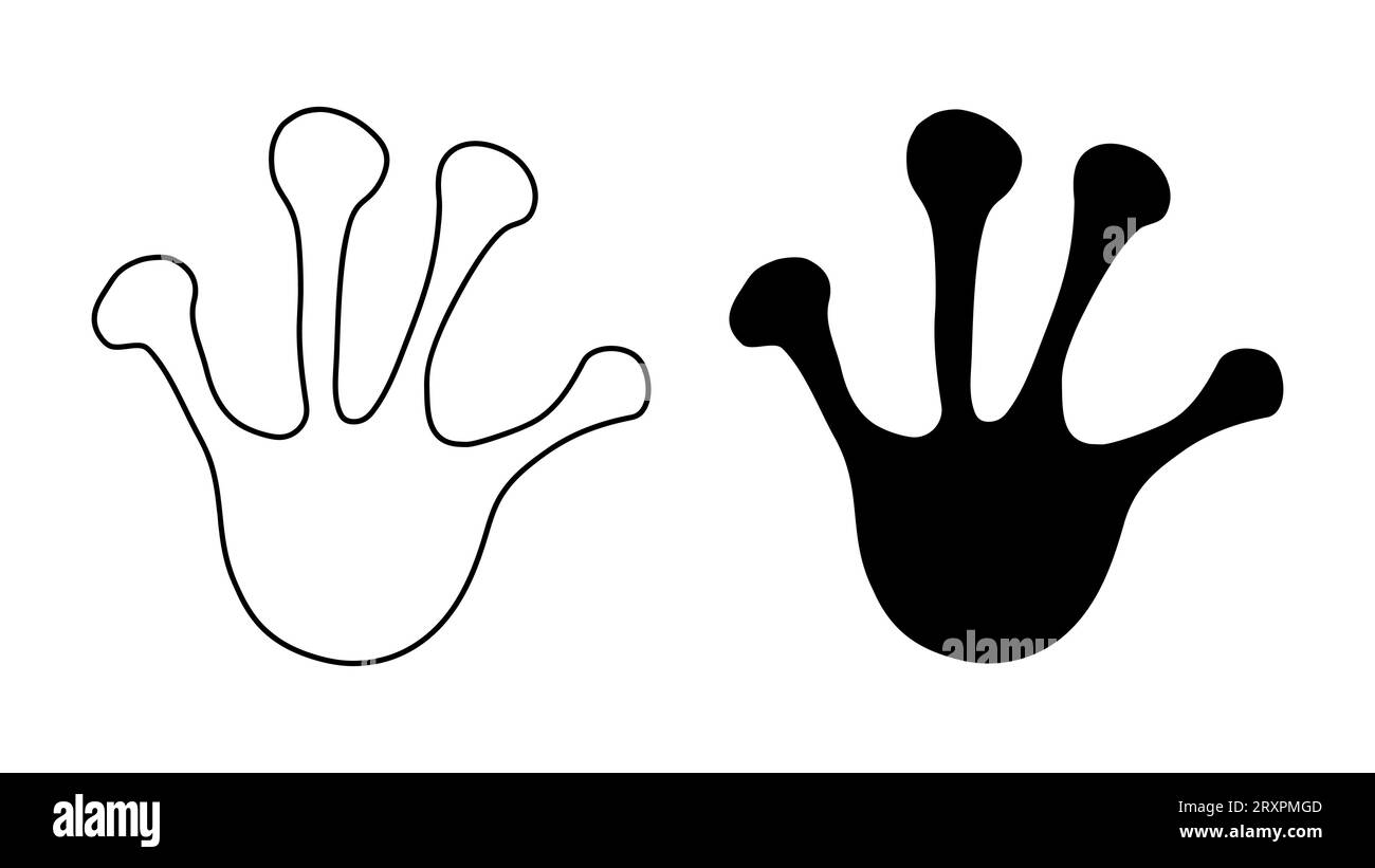 Frog or toad paw footprint. Silhouette, contour. Icon. Black vector ...