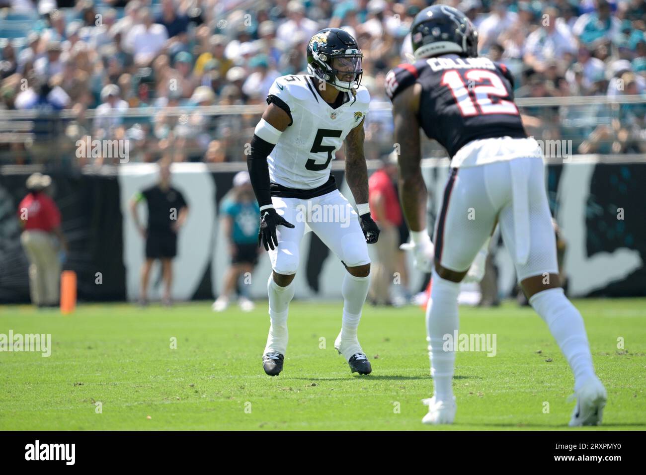 Jacksonville Jaguars safety Andre Cisco (5) follows a play during the ...